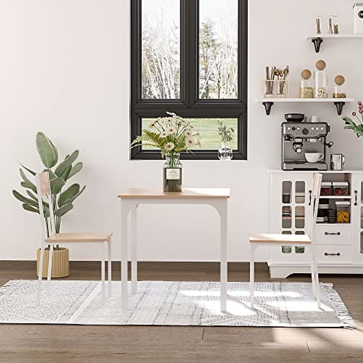HOMCOM 3-Piece Wooden Square Dining Table Set with 1 Table and 2 Chairs and Sturdy Metal Frame for Small Space, White