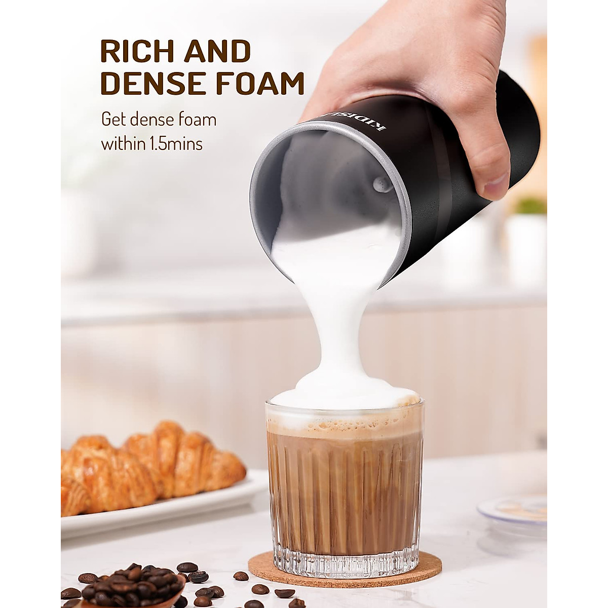 KIDISLE 4-in-1 Milk Frother and Steamer, Electric Milk Steamer with Keep Warm Function, Automatic Warm and Cold Foam Maker for Coffee, Latte, Hot Chocolate, Cappuccinos, Macchiato, Black