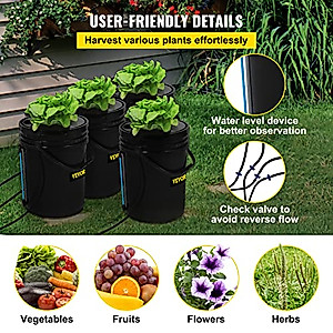 VEVOR 4 Buckets DWC Hydroponic System, 5 Gallon, Deep Culture, Plants Grow Kit with Pump, Air Stone and Water Level Device, for Indoor/Outdoor Leafy Vegetables, Black