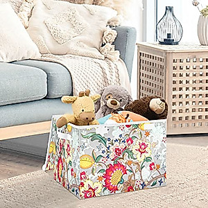 Elegant Flower Storage Basket 16.5x12.6x11.8 In Collapsible Fabric Storage Cubes Organizer Large Storage Bin with Lids and Handles for Shelves Bedroom Closet Office