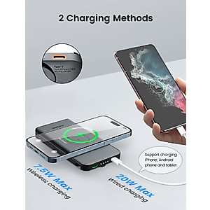 Marnana Magnetic Wireless Power Bank with Apple Watch Charger, 10000mAh Fast Charging Portable Charger Battery Pack w/Foldable Stand for MagSafe iPhone 12/13/14/15 Series & Apple Watch - Black