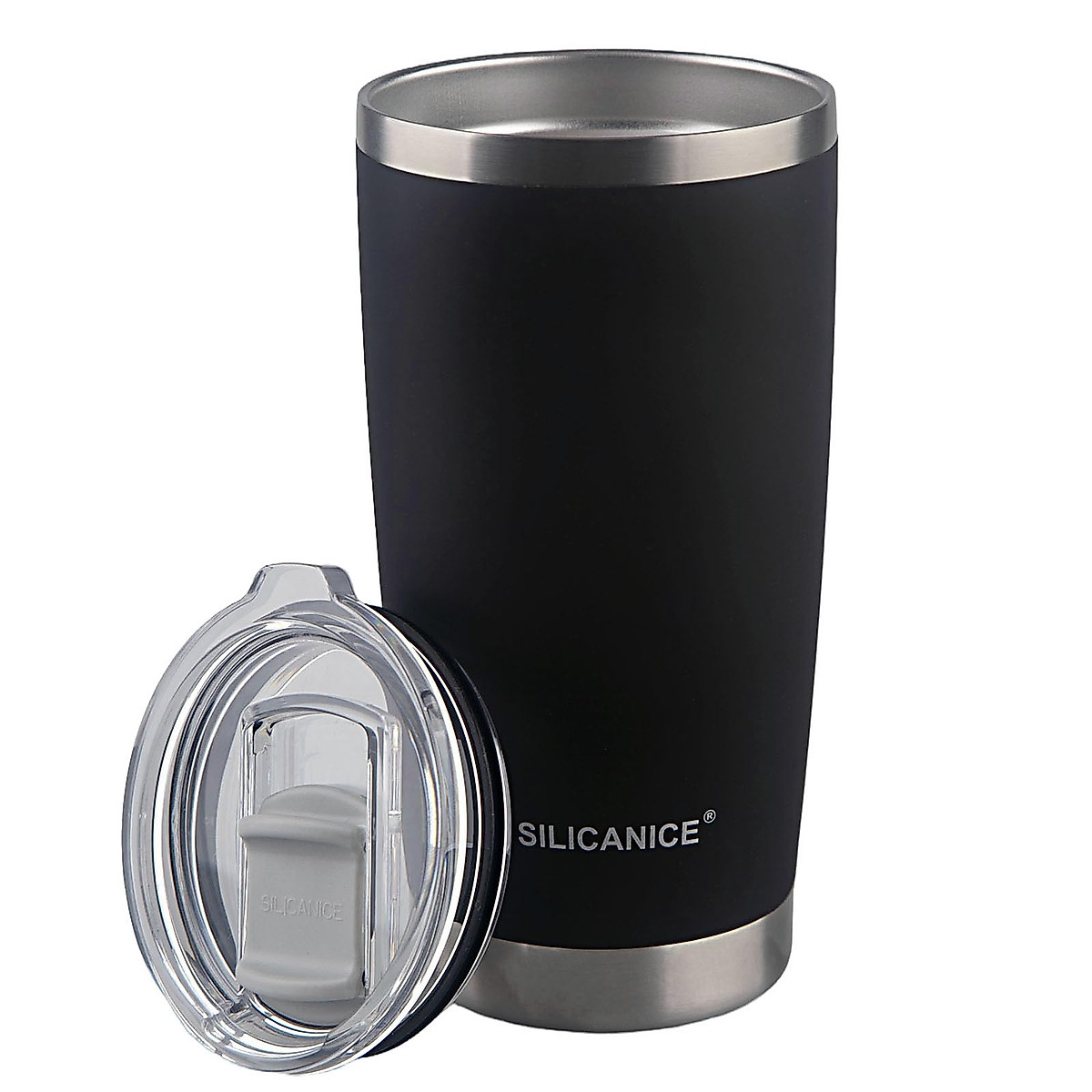 SILICANICE Black The Only Soft Touch 20oz Stainless Steel Insulated Tumbler with MacSlider Lid-Spill Proof,Dishwasher Safe,Durable Thermal Cup for Hot/cold Coffee, Water & Smoothies