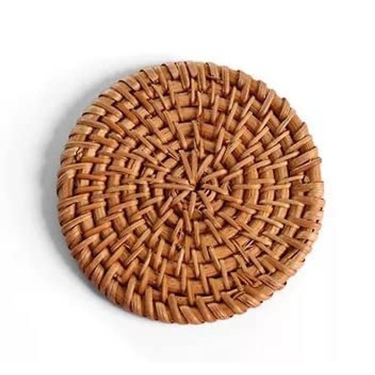 Rattan Coasters, Handmade Teacup Coasters, Creative Gift for Kitchen Table Drinks Crafts Round Natural Coasters Coasters Set of 6 with Holder (3.94in)