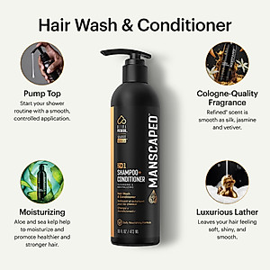 MANSCAPED® 2 In 1 Shampoo & Conditioner, UltraPremium Formula Infused with Sea Kelp, Coconut Water, Aloe for Nourishing and Hydrating Hair (16 oz), 2 Pack