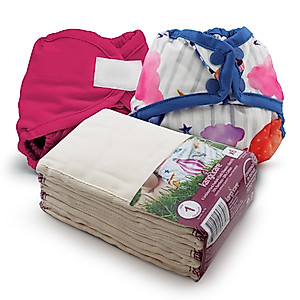 KANGA CARE Prefold Size 1 Cloth Diaper Set Reusable Unbleached Viscose of Rayon from Bamboo 6 Pack + 2 Waterproof Rumparooz Newborn Diaper Cover Baby Girl