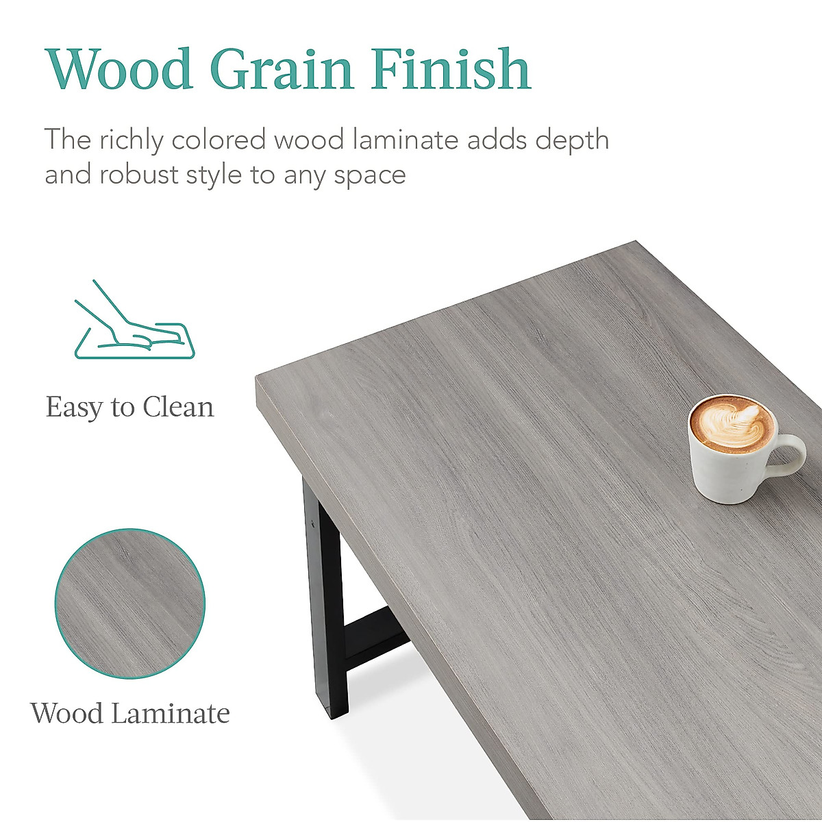 Best Choice Products 44in Modern Coffee Table Butcher Block Top Large Accent Table, Rectangular Wood Industrial Rustic Coffee Table for Living Room w/ 2in Metal Legs, 3in Tabletop - Gray