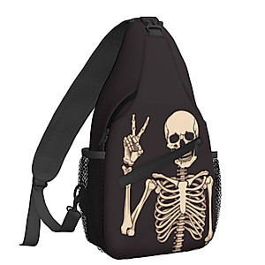 Foruidec Crossbody Backpack For Men Women Sling Bag, Rock And Roll Skull Skeleton Chest Bag Shoulder Bag Lightweight One Strap Backpack Multipurpose Travel Hiking Daypack