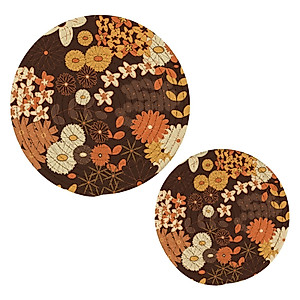 FOLIOSA Boho Flowers Cotton Pot Holder Trivets Set of 2, Handmade Hot Pads for Kitchen, Heat Resistant Durable Potholder for Dining Table, Round Cotton Rope Mats for Home Decor