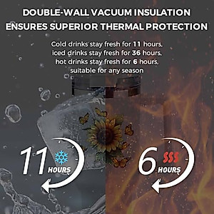 LB LEOBON 40 ounce insulated cup with handle, double-layer vacuum stainless steel material, equipped with straw, can keep warm or maintain cold drinks Spring Flowers Deep purple