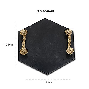 STONES N CRAFTS Black Marble Bathroom Organizer, Also Used as Marble Serving Tray, Jewelry Dish Tray, Kitchen Island Décor with Brass Bent Handles, Unique Housewarming Gift for New Apartment