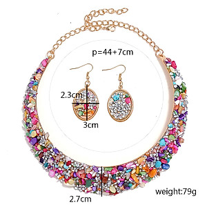 Rhinestone Collar Gold Alloy Metal Necklace For Women Stone Bangle Earring Jewelry Accessories 3pcs Sets (3pcs colorful sets)