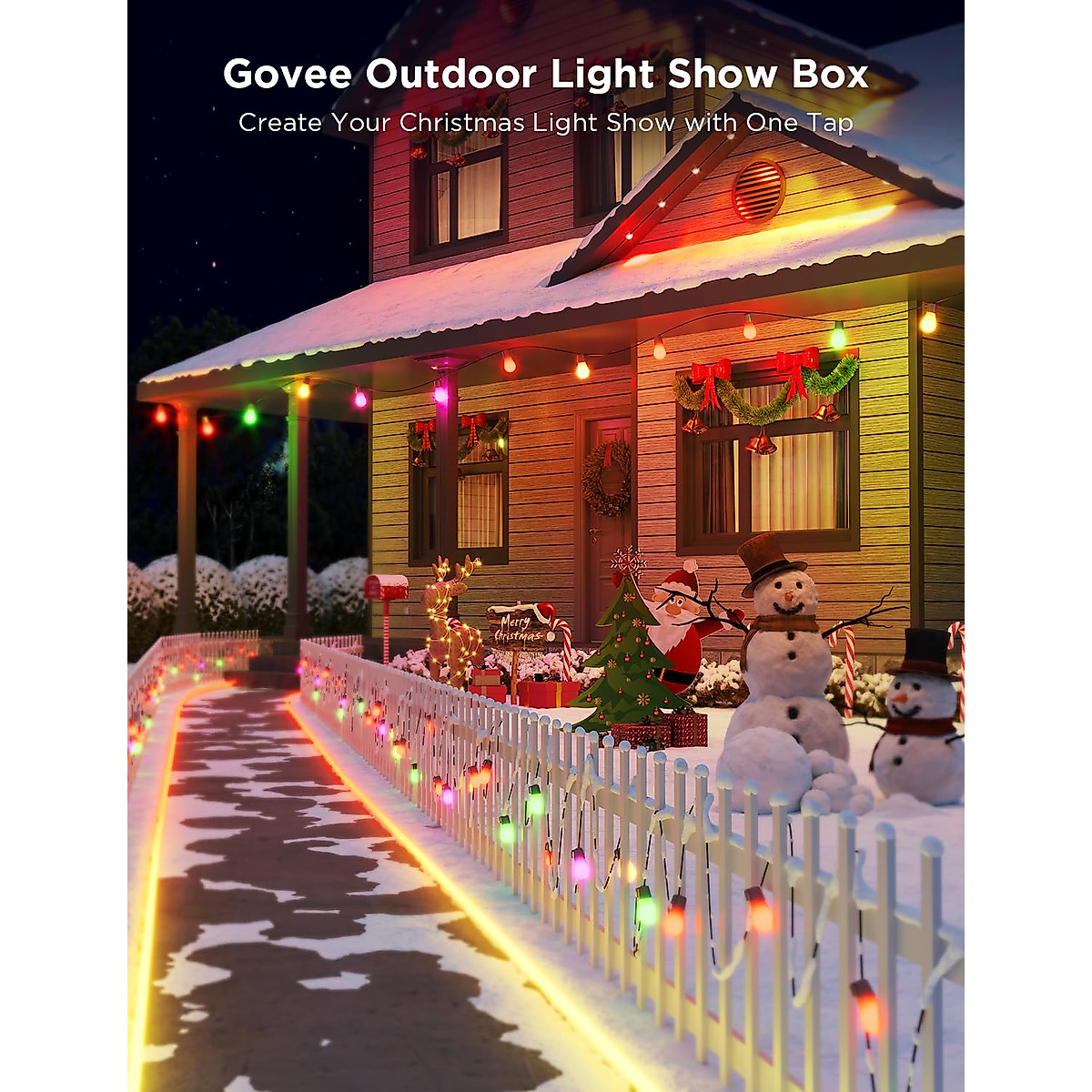 Govee 50ft Permanent Outdoor Lights Bundle with Govee Outdoor Light Show Box, Bluetooth Smart Group Control 10 Devices, IP65 Waterproof, Battery Powered, USB Charged, Support Outdoor and Indoor Lights