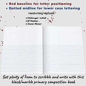 1InTheOffice Primary Composition Notebook k-2, Composition Notebook for Kids, Wide Ruled Composition Notebook, Kids Notebooks for School, 100/Sheets, Red/Marble, 7.5" x 9.75", 4/Pack