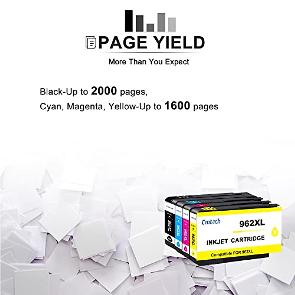 CMTECH Compatible 962XL Ink Cartridges Replacement for HP 962XL 962 XL Work for OfficeJet Pro 9015e 9010 9015 9025 9018 9012 9025e 9020 9019 9016 9028 Printer（Black, Cyan, Magenta, Yellow） 4 Pack