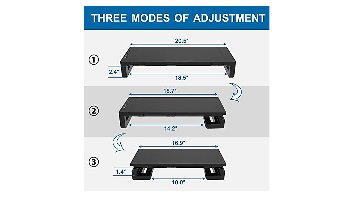 AQQEF Monitor Stand Riser: USB Hub, Storage, Adj Width
