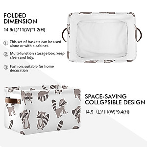 Qilmy Raccoon Storage Basket with Handles for Organizing, Collapsible Canvas Shelves Storage Bins for Home Closet Bedroom Living Room