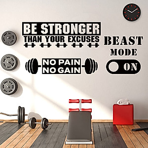 3 Pieces Gym Wall Decal Exercise Wall Sticker Be Stronger Than Your Excuses Sticker No Pain No Gain Inspirational Wall Quotes Sticker Vinyl Wall Art Fitness Wall Decor for Gym Office Home