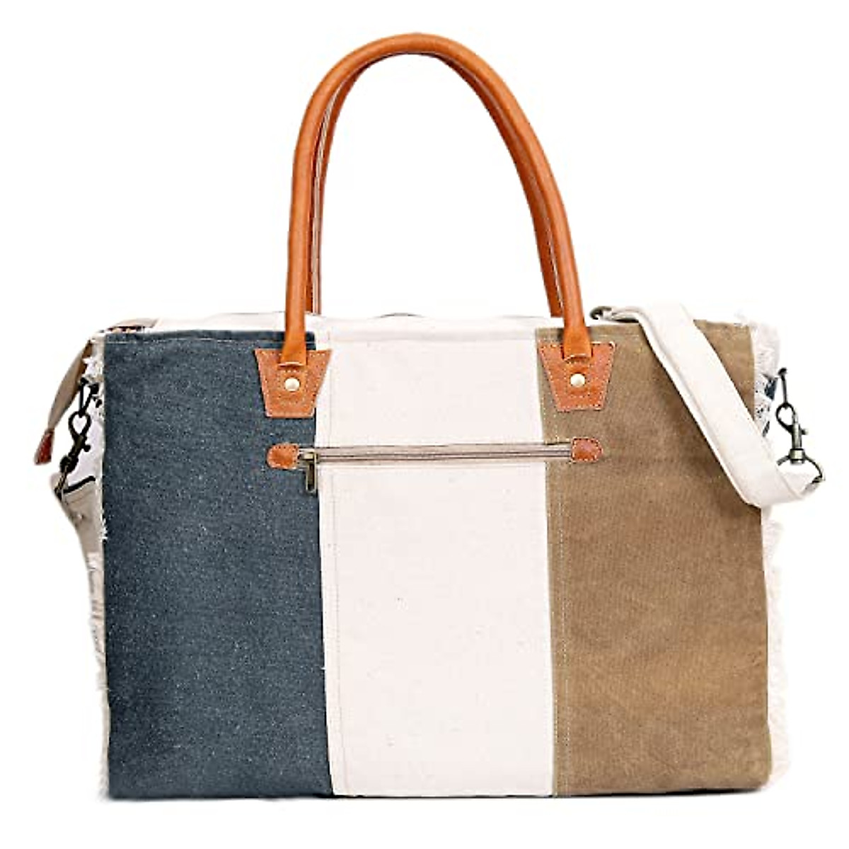 CLA Bags SEL de MER Upcycled Large Upcycled Canvas Crossbody Bag & Cowhide Tote Bag, Upcycled Canvas & Cowhide Leather Handbag Bag for Women