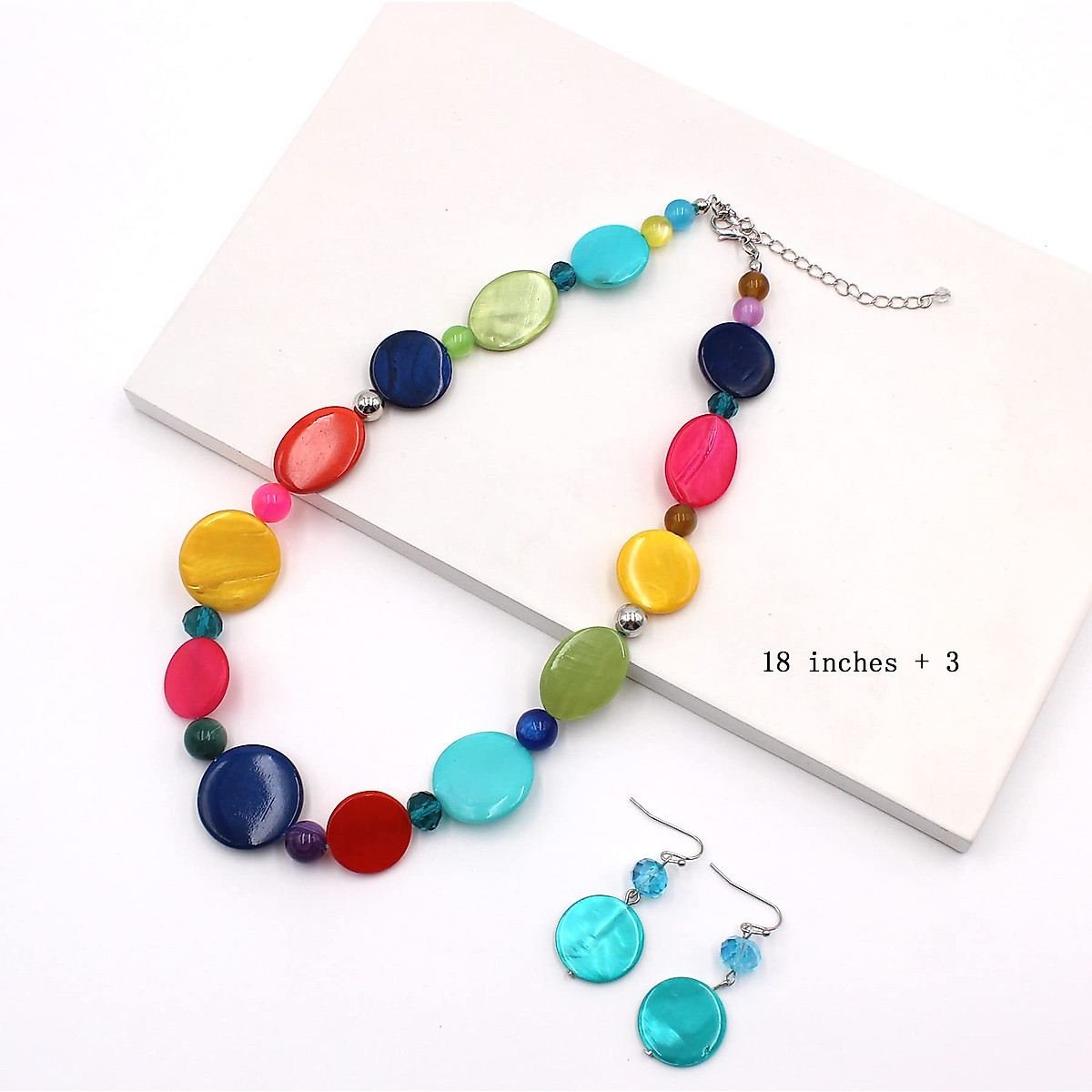 Jules D. Simple Beaded Choker Necklace Handmade Shell Multi Colorful Brown Green Beads Statement Necklace Bracelet Earring Set Costume Jewelry for Women Gifts (Multi)