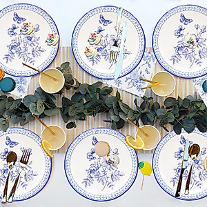80 Pcs Blue White Flower Party Supplies Blue and White Floral Set 7"Blue White Floral Paper Plates Napkins for Floral Party Theme Bridal Shower Wedding Tea Party Floral Birthday Party Decor |Serves40