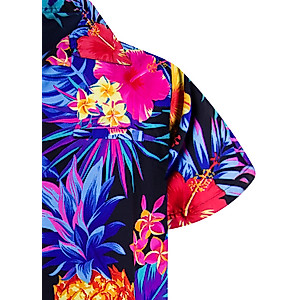 KING KAMEHA Men's Pineapple-Desings Summer-Party-Shirts Short-Sleeve, Pineapple, Black-Blue, XXL