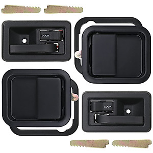 APPERFiT Exterior & Interior Door Handles w/Keepers Compatible with Jeep Wrangler YJ TJ 1991-2006 with Full Doors Replaces 55176382AE 55176383AE 55176477AB 55176476AB