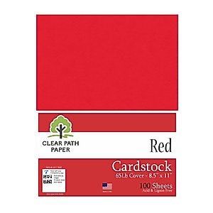 Clear Path Paper - Red Cardstock - 8.5 x 11 inch - 65Lb Cover - 100 Sheets