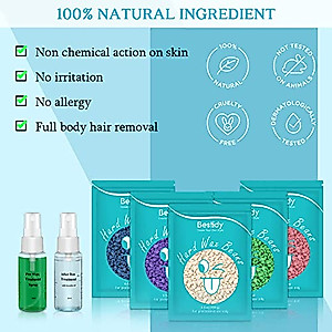 Bestidy Waxing Kit for Women and Men Home Wax Warmer with 5 Pack Hard Wax Beads Hot Wax Hair Removal for Brazilian Body Underarm Bikini Chest Legs Face Eyebrow (White)