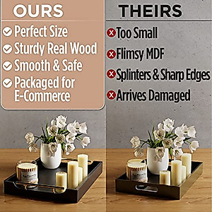 Black Coffee Table Tray 16.5" x 12" - Real Wood Ottoman Tray for Living Room - Serving Tray with Handles - Decorative Trays for Coffee Table - Decorative Tray for Ottoman - Black Tray for Coffee Table