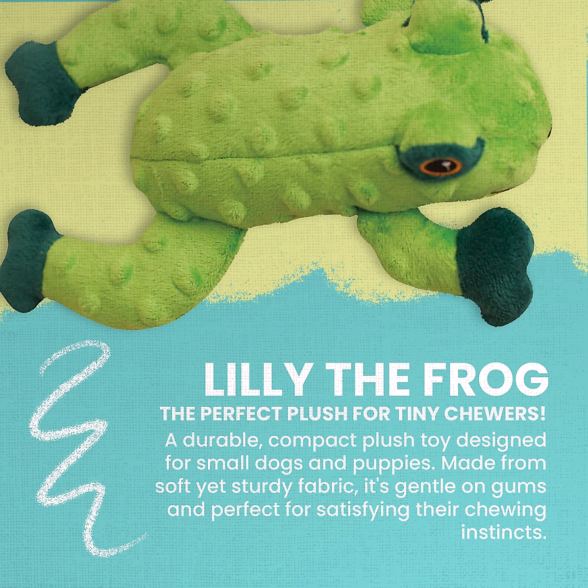 Snugarooz Lilly The Frog Dog Toy with Repair Patch – Soft & Durable Plush - Squeaker & Crinkle Sounds - Ideal for Medium Dogs - Fun & Safe Play