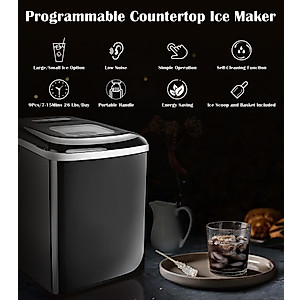 EVAMOKE Ice Makers Countertop with Handle, Nugget Ice Cubes Ice Machine with Basket and Ice Scoop, Portable Ice Maker 9 Cubes Ice Black Mini Bullet Ice Maker Small, Ice Maker for Home&Kitchen&Office