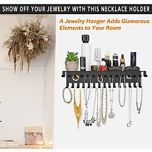 Necklaces and Bracelets Holders Wall Mounted Black Metal Jewelry Display Hanging Shelf with 30 Hooks Necklace Hanger Wall Shelf with Jewelry Hooks Rack Accessories Organizer for Women Girl Kids