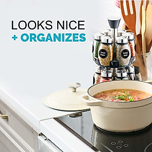 Spice Organizer - Spice Rack Organizer for Cabinet, Seasoning Organizer includes 12 Empty Jars + Labels. Rotating Spice Rack - Compact Herb and Spices Organizer to Fit Cabinets or Countertops