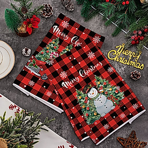 AnyDesign Merry Christmas Kitchen Towels Red Black Buffalo Plaid Dish Towels 28 x 18 Snowman Truck Xmas Tree Holiday Hand Drying Towels for Christmas Home Kitchen Decor Housewarming Gifts, Set of 2