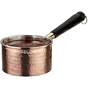 DEMMEX Copper Saucepan, 1mm Thick Solid Uncoated Copper, Wooden Handle, Tin Lined, 100% Handmade in Turkey (0.8 Quarts-5"x2.7")