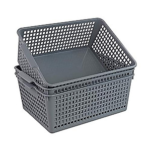 Farmoon Grey Weave Plastic Basket, Plastic Storage Baskets Organizer, 3 Packs