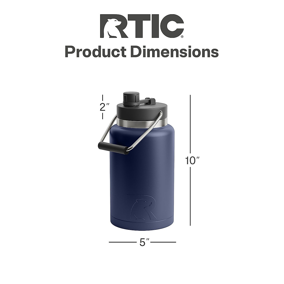 RTIC Jug with Handle, Half Gallon, Navy Matte, Large Double Vacuum Insulated Water Bottle, Stainless Steel Thermos for Hot & Cold Drinks, Sweat Proof, Great for Travel, Hiking & Camping