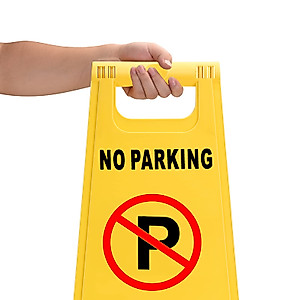 ANZEKE Two-Sided Fold-Out No Parking Signs, 2Pack Yellow Portable Outdoor Folding Floor Sign, Bilingual Self Standing & Easy to Read Plastic Board for Restaurants and Businesses