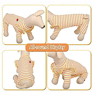 Lelepet Dog Pajamas Dog Pjs Cotton Striped Jumpsuit Stretchable Lightweight Doggie Onesies, Soft Cute Bodysuits Rompers for Puppy Comfy Dog Pajamas for Small Dogs Girls Pink Pet Pajamas for Sleep