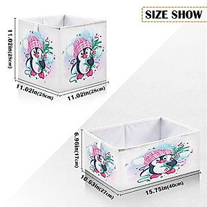 Kigai Cute Christmas Penguin Rectangular Storage Bins - 16x11x7 In Large Foldable Storage Basket Fabric Storage Baskes Organizer for Toys, Books, Shelves, Closet, Home Decor