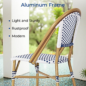 3 Piece Patio Bistro Set , French Wicker Outdoor Bistro Set with Round Table and 2 Dining Chairs , ‎Aluminum Wicker Furniture, All Weather Outdoor Patio Conversation Set for Garden Balcony Cafes Yard