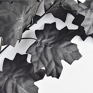 IWNTWY 3 Pack Fall Leaves Garland, Artificial Autumn Hanging Maple Leaf Vines Foliage Garland for Halloween Party Front Door Home Fireplace Decor (Black, 5.5Ft/Pack)