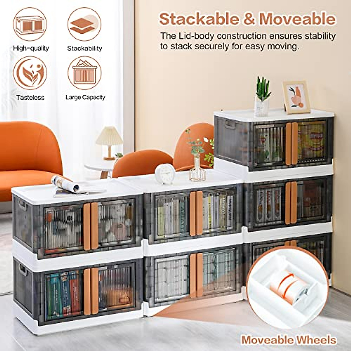 DILIBRA 3 Packs Storage Bins with Lids, 19 Gal Stackable Closet Organizers and Storage with Wheels, Large Collapsible Plastic Toy Storage Boxes Storage Containers for Home Office Dorm Room Organizing