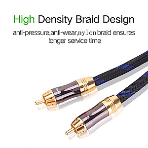 KUYIOHIFI Dual Shielded (OD 8.0mm) 1 RCA Male to 2 RCA Male Audio Cable RCA Y-Adapter Subwoofer Cable (2 Feet)