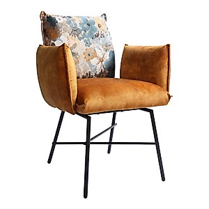 Modern Fabric Living Room Chair-Waiting Room Chairs Accent Chair with Metal Legs, Leisure Chair with Thick Seat Cushion, Ergonomic Accent Chair for Living Room, Bedroom - Floral Print (Yellow)