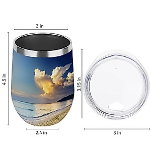 silichee 12 Oz Stainless Steel Wine Tumbler with Lid Sunset Sea Beach Fantastic Sky Clouds Twilight Reflection Thailand Insulated Tumblers Vacuum Coffee Mugs for Hot and Cold Drinks,Coffee,Wine