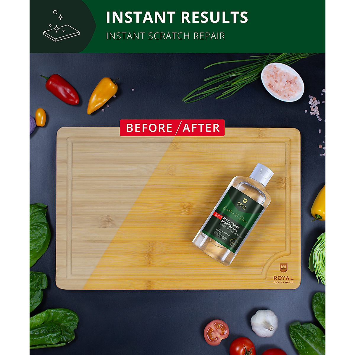 ROYAL CRAFT WOOD Food Grade Mineral Oil for Bamboo and Wooden Cutting Boards and Kitchen Utensils & Supplies, Premium Grade Nourishing Cutting Board Oil Cleanser 10.1 Fl Oz