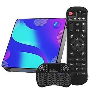 Android 11.0 TV Box, X10 Smart Box with Backlit Wireless Mini Keyboard, 4GB RAM 32GB ROM RK3318 Quad-Core 64bit Cortex-A53 Support 2.4GHz/ 5GHz WiFi 4K UHD Bluetooth 4.0