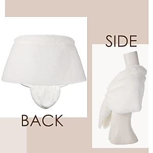 Geyoga Faux Fur Shawl Wrap Stole Shrug Winter Bridal Wedding Scarf Wrap with Faux Pearl Rhinestone Brooches for Women 1920s (White, Large, Short Hair)