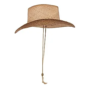 TOP HEADWEAR Outback Women's Cowboy Hat Tea Stained Shapeable Raffia Straw, Tan
